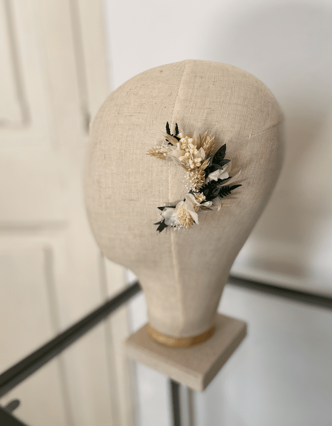 Tocado flores oreja blanco y verde - hip&love